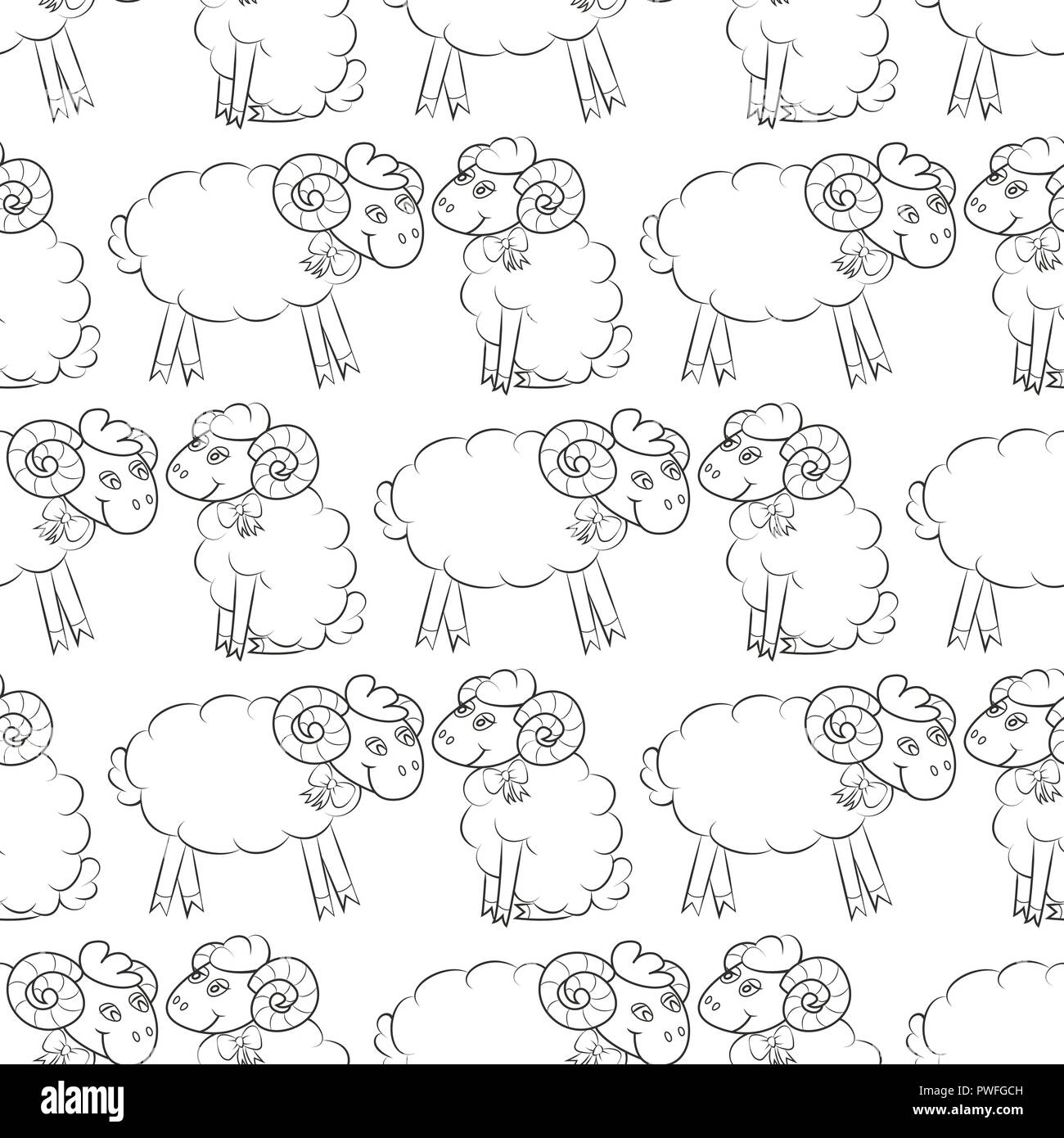 Sheep flying in the sky with clouds. Cute Wallpaper for kids. Vector illustration. Seamless ...