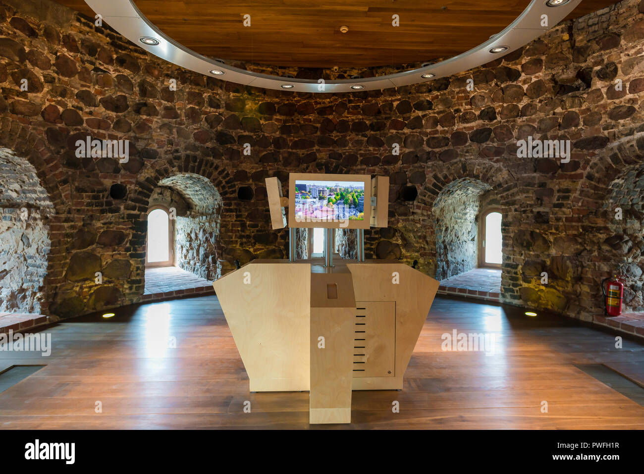 Vilnius bell tower, view of an audio-visual hub inside the cathedral ...