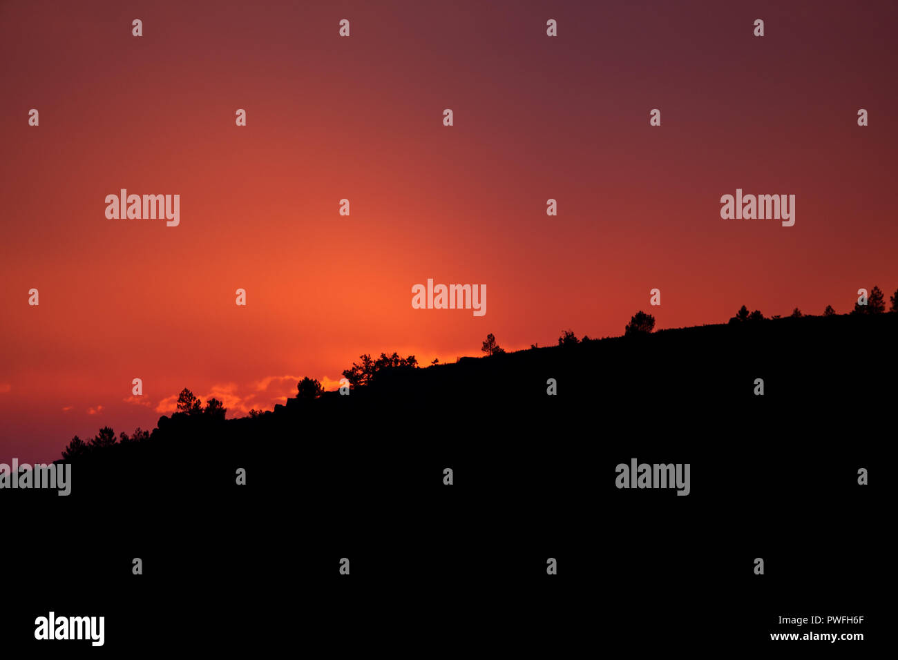 Sunset after the mountains with high contrast profile Stock Photo - Alamy
