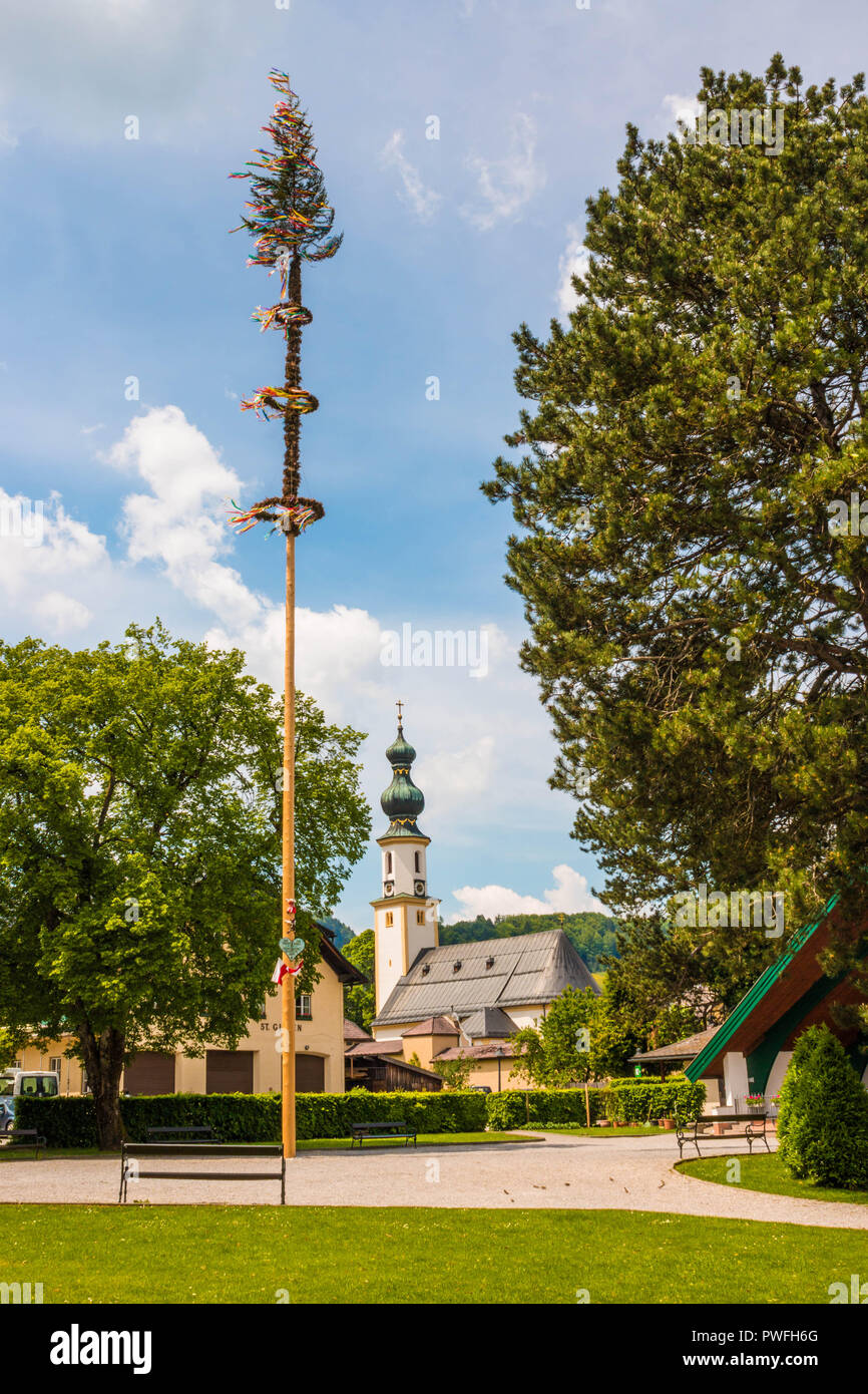 Traditional decorated maypole in alpine village St.Gilgen, Austria ...