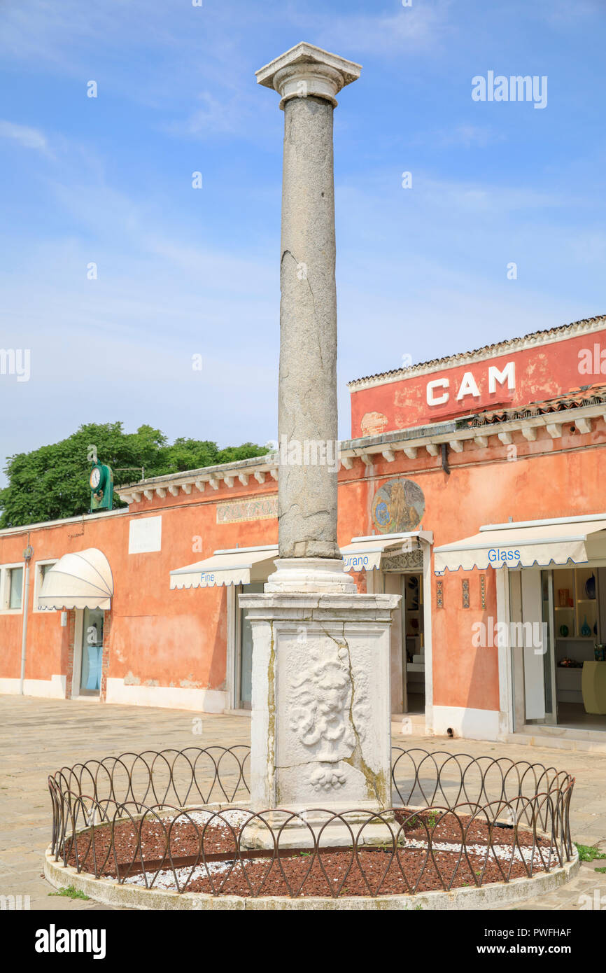 Roman granite column in Piazzale Calle Colonna, Murano Island, Venice ...