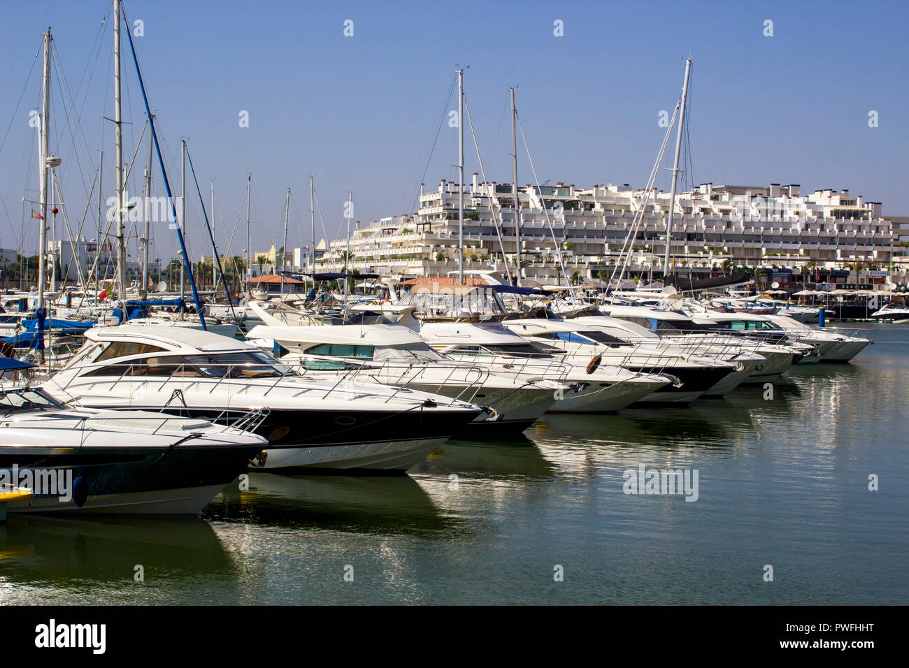 2 October 2018 Luxury pleasure craft moored in the Algarve resort of ...