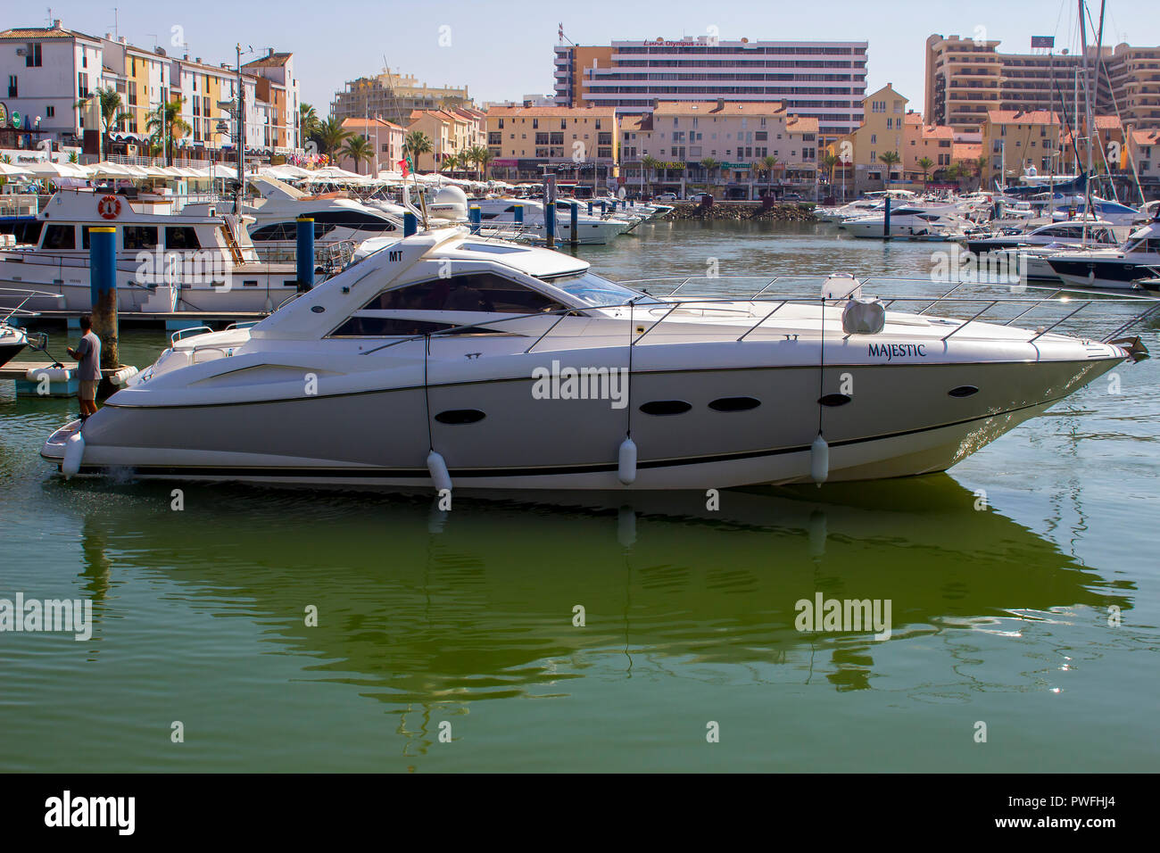 2 October 2018 A luxury pleasure craft coming to its mooring in the ...