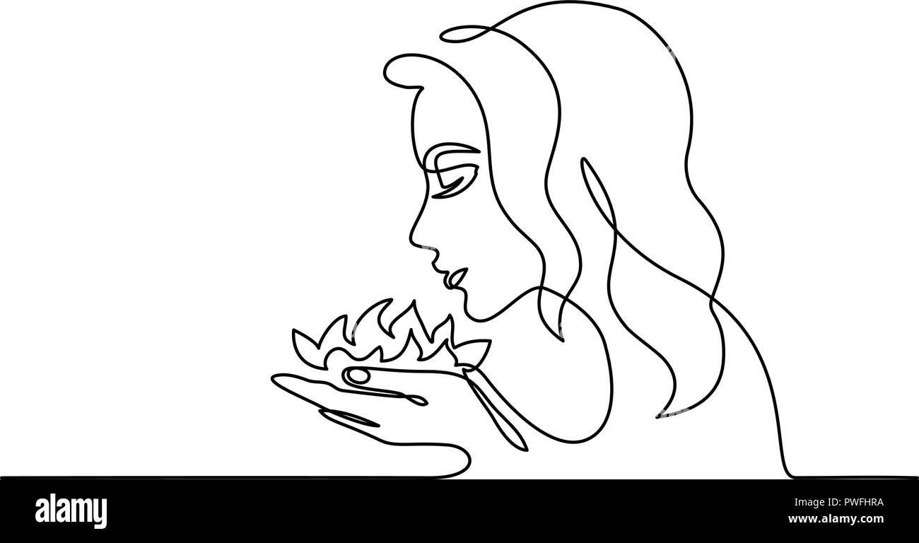 Continuous one line drawing. Abstract portrait closeup of pretty young ...