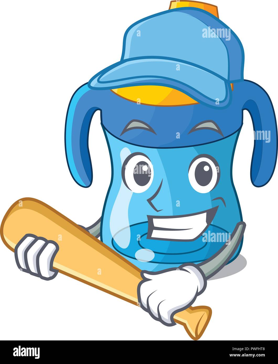 Playing baseball character baby training cup with handles Stock Vector ...