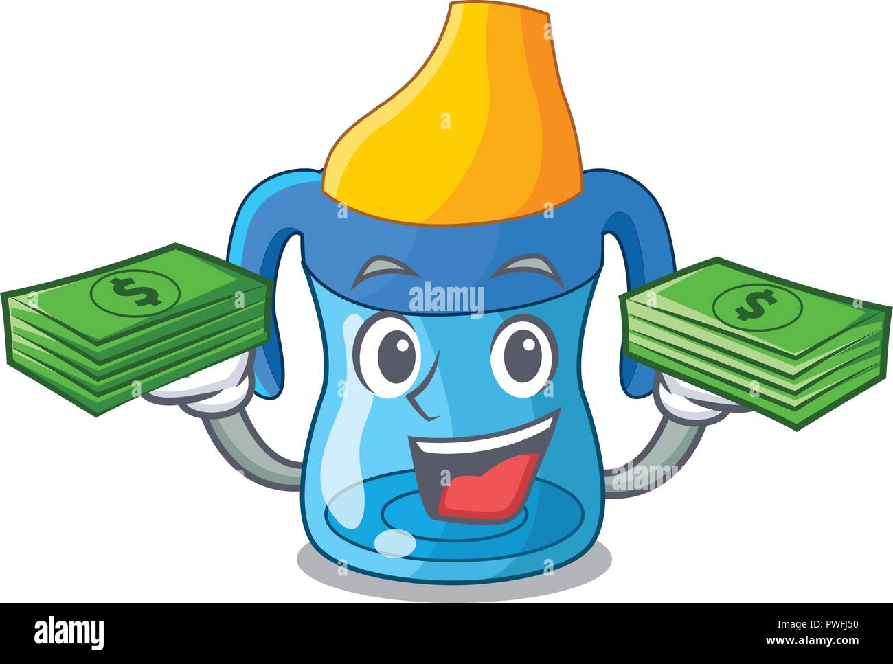 With money cartoon baby drinking from training cup Stock Vector Image ...