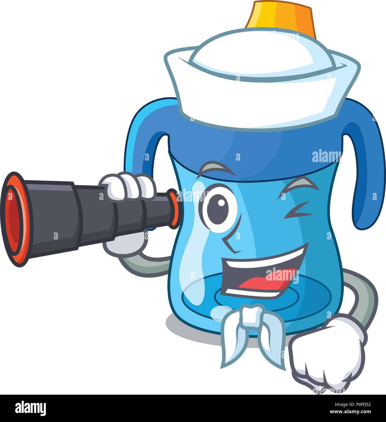 Sailor with binocular cartoon baby drinking from training cup Stock ...