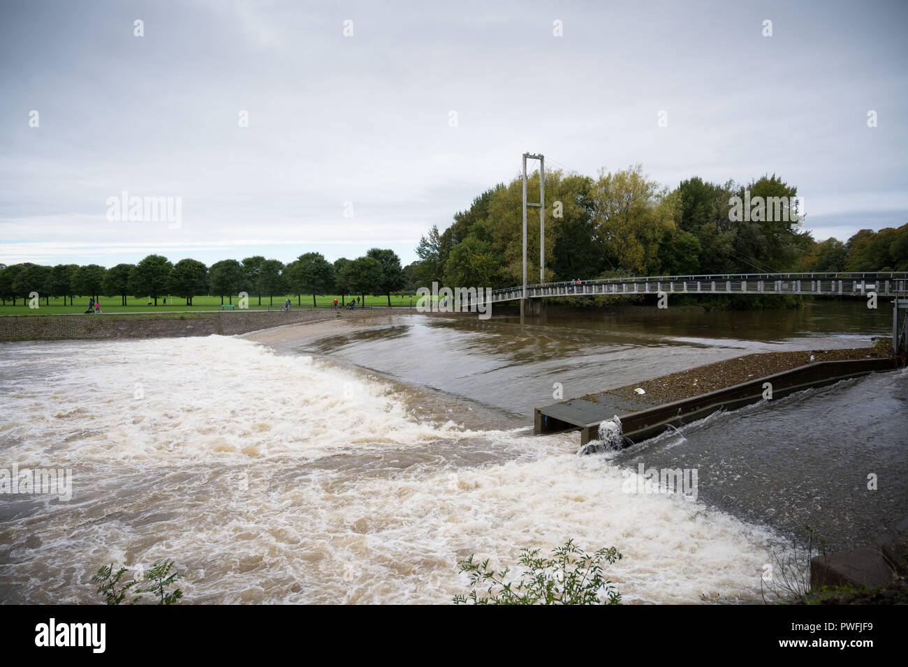 A general view of high river levels at the River Taff in Cardiff, Wales ...