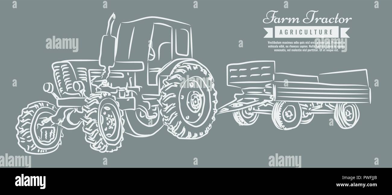 Hand drawn farm truck tractor transport hi-res stock photography and ...