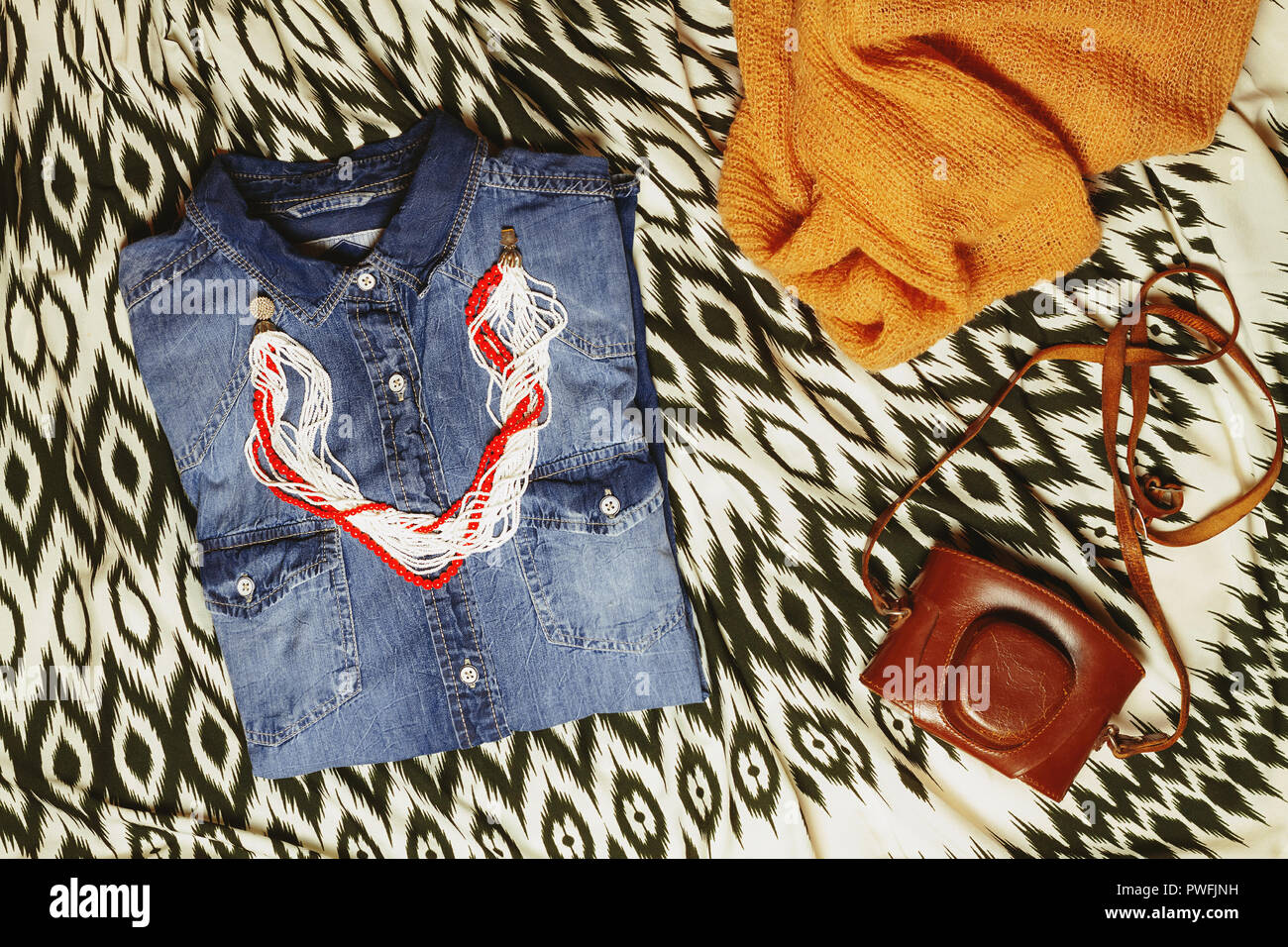 Outfit of modern creative woman. Boho fashion Stock Photo - Alamy