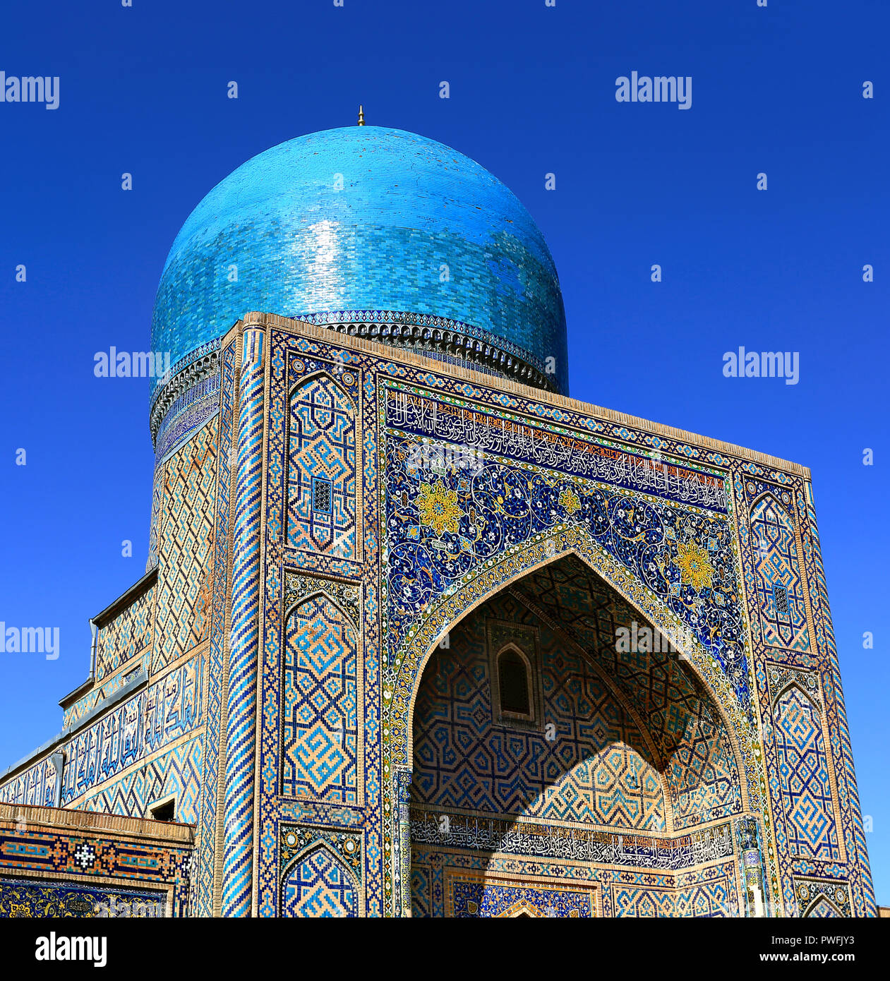 Medieval Central Asian mausoleum with oriental decorative painting and ...