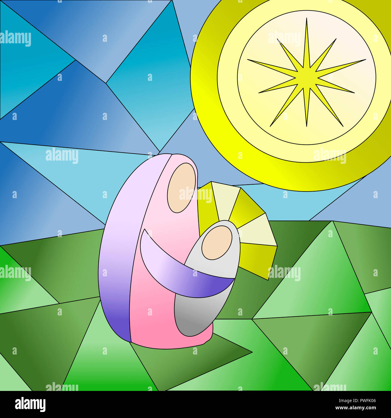 The nativity scene with Mary and Jesus and the Christmas Star: ancient ...