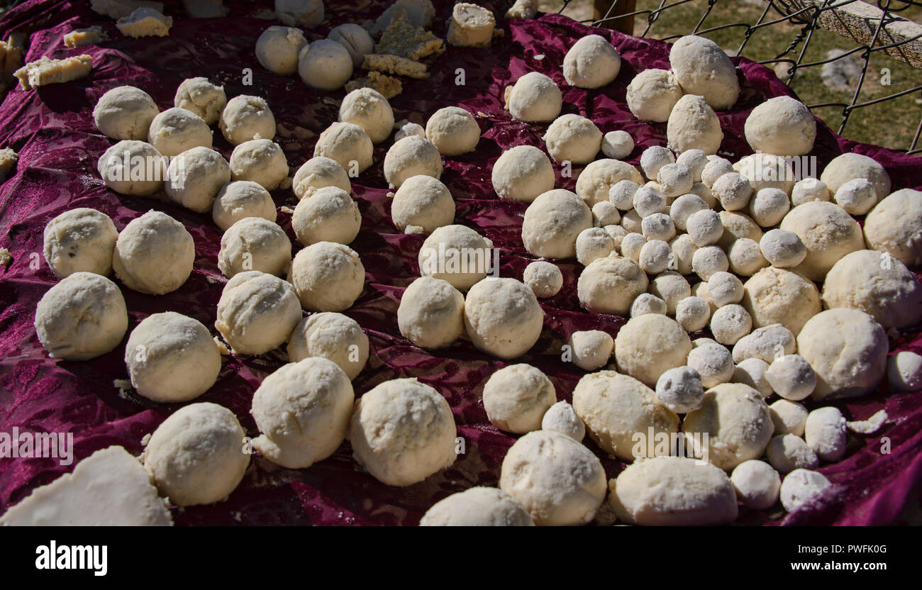 Kaymak cheese balls made by Kyrgyz nomads, Pshart Valley, Tajikistan ...