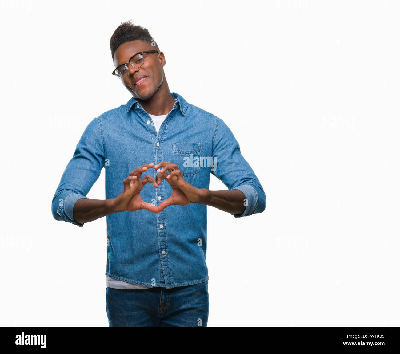 Young african american man over isolated background smiling in love ...