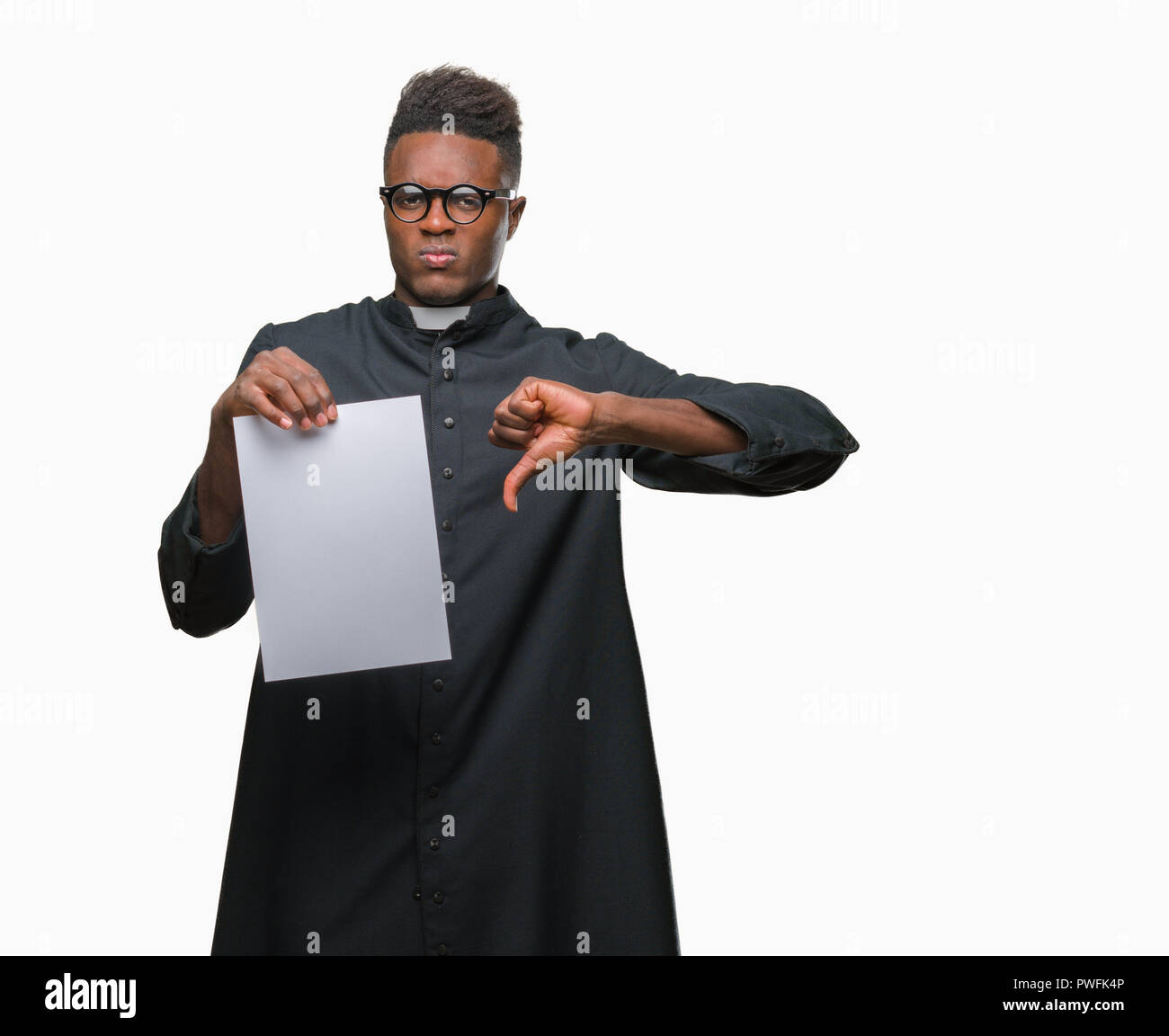 Young african american priest man over isolated background holding ...