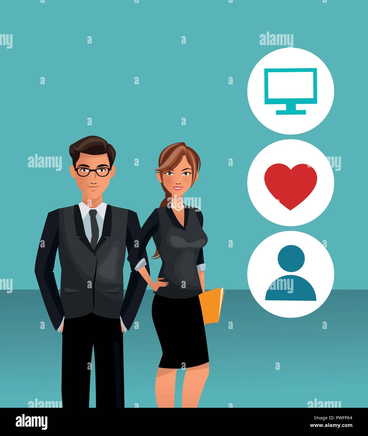 business characters with icons and elements vector illustration graphic ...