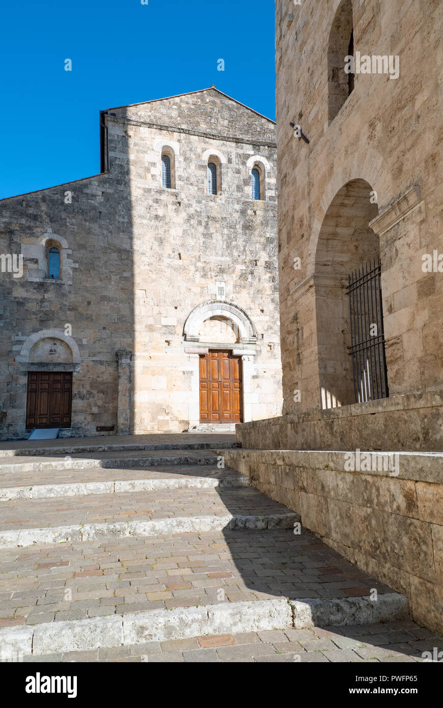 Italy, Anagni, view of the facade and bell tower basement of the ...