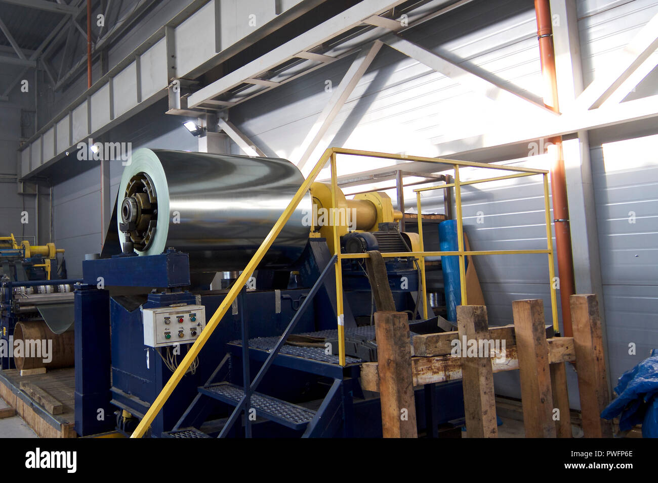Elements of various sections of the galvanized steel processing line in ...