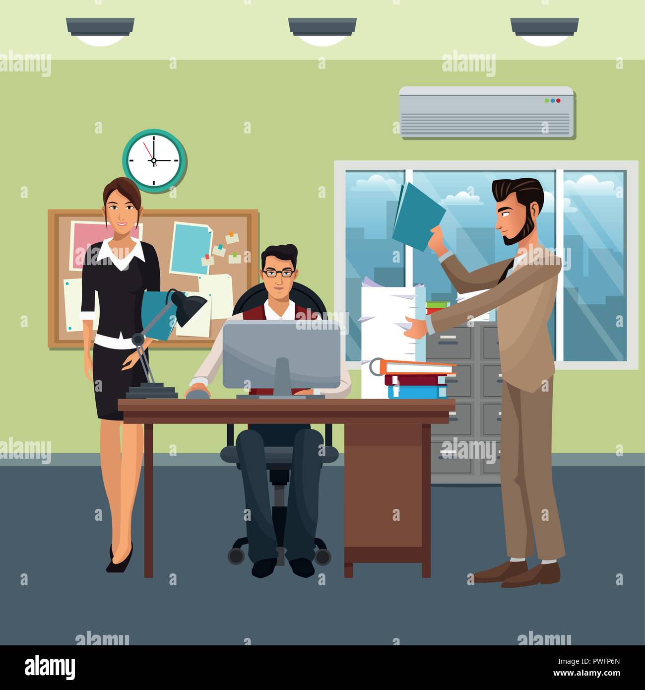 business coworker handing documents and working in office scenario and ...