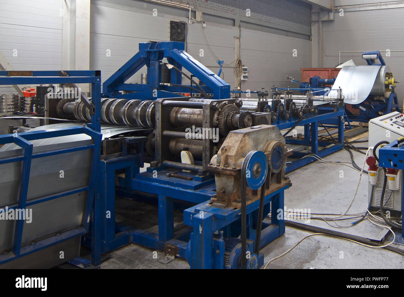 Elements of various sections of the galvanized steel processing line in ...