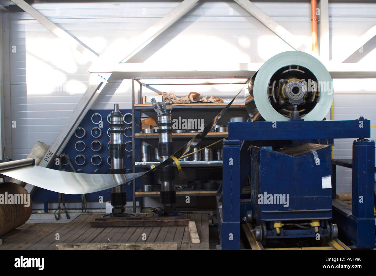 Elements of various sections of the galvanized steel processing line in ...