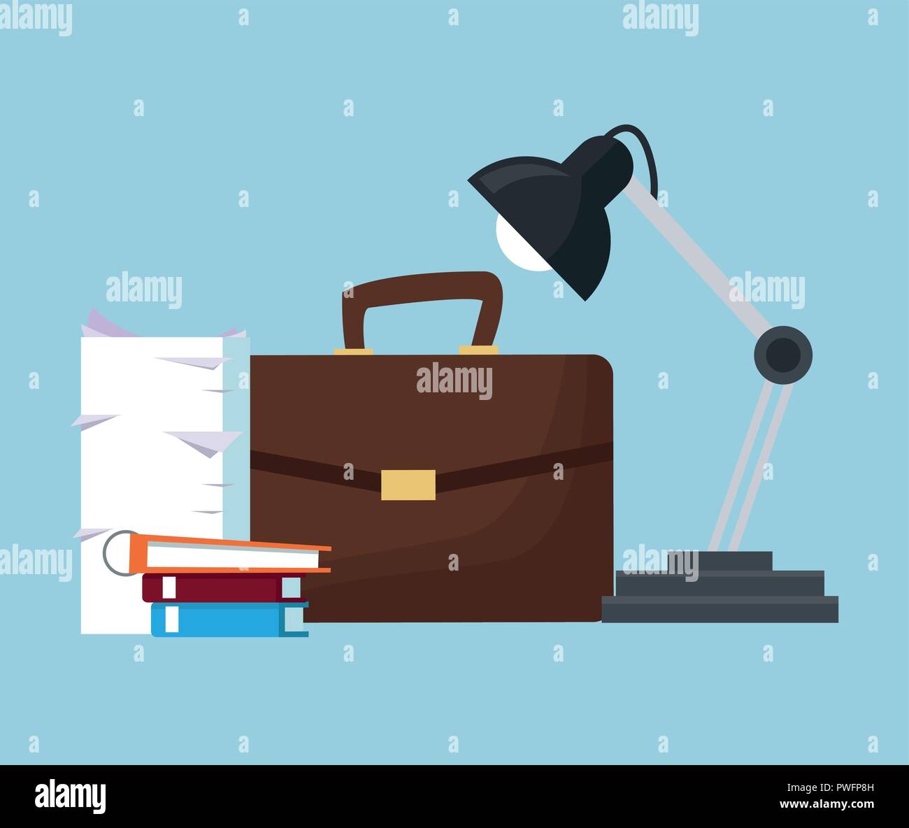 office paperwork with briefcase desk lamp and elements Stock Vector ...