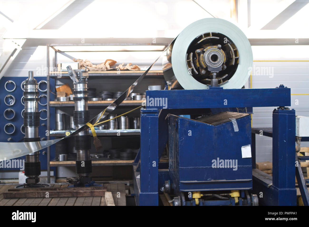 Elements of various sections of the galvanized steel processing line in ...