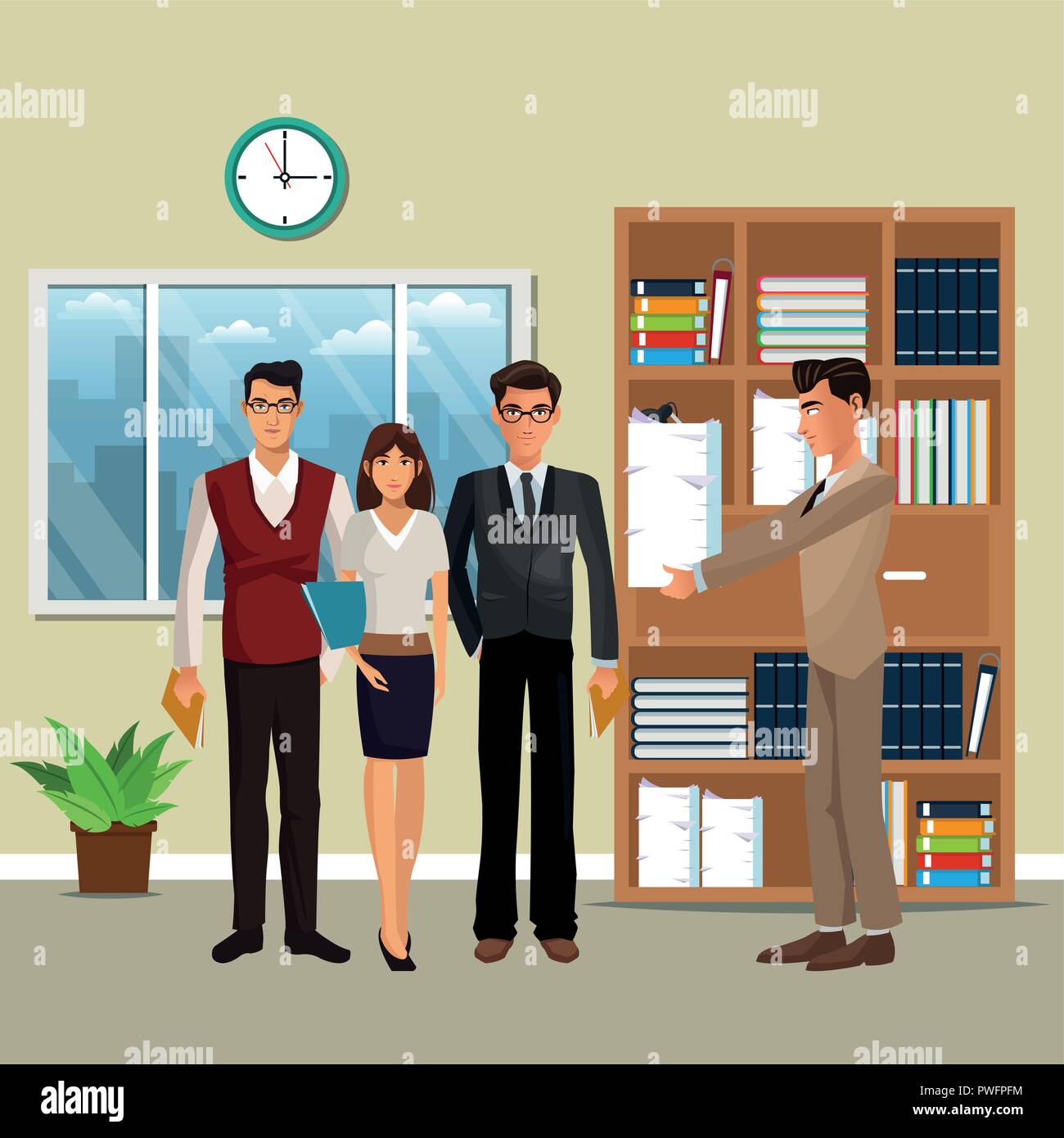 business coworker handing documents and working in office scenario and ...