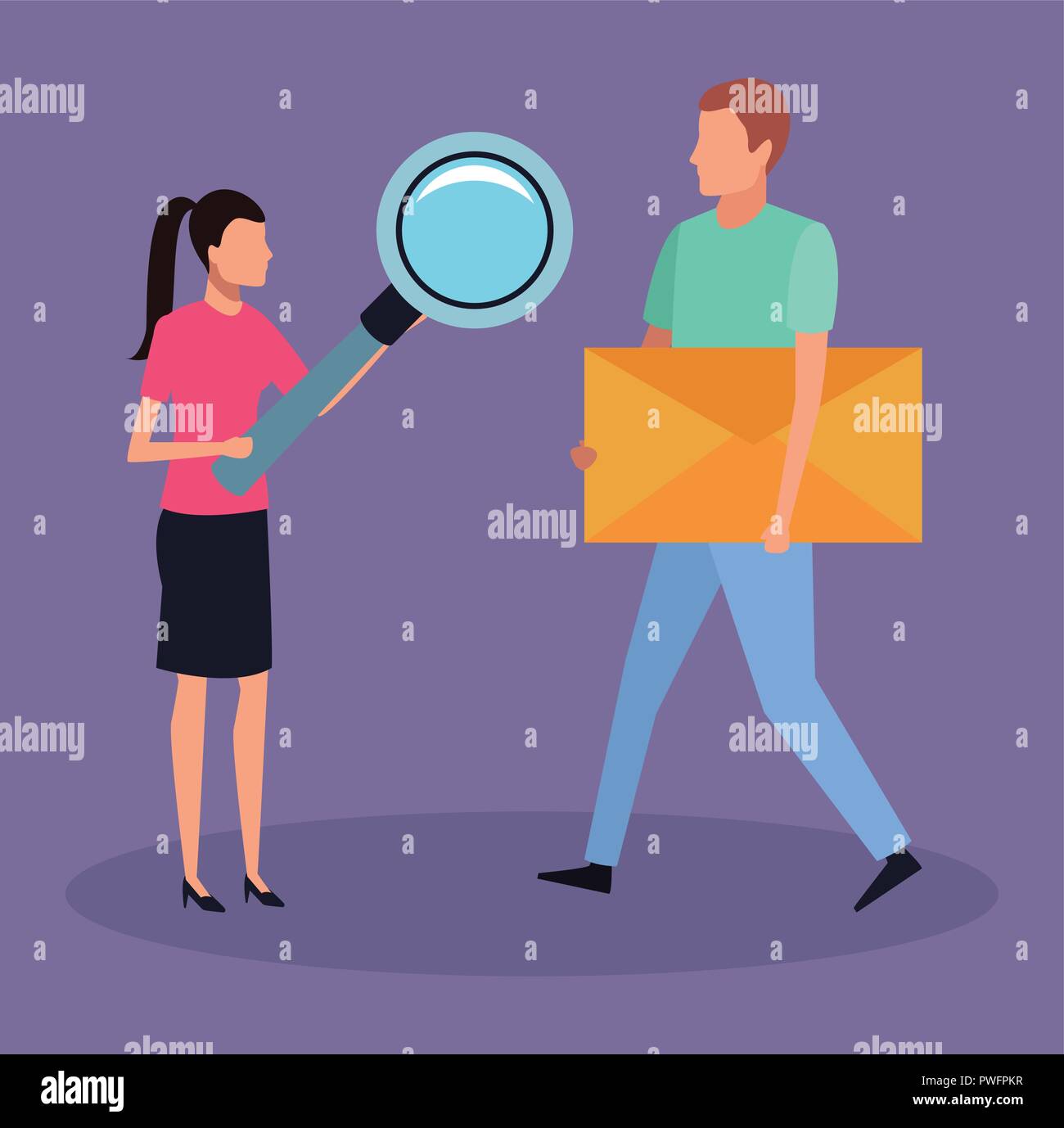 business characters carrying envelope and magnifying glass vector ...