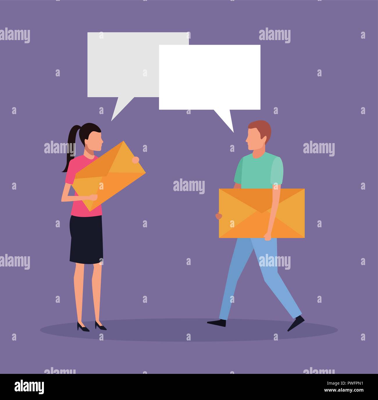 business characters talking and carrying envelopes vector illustration ...