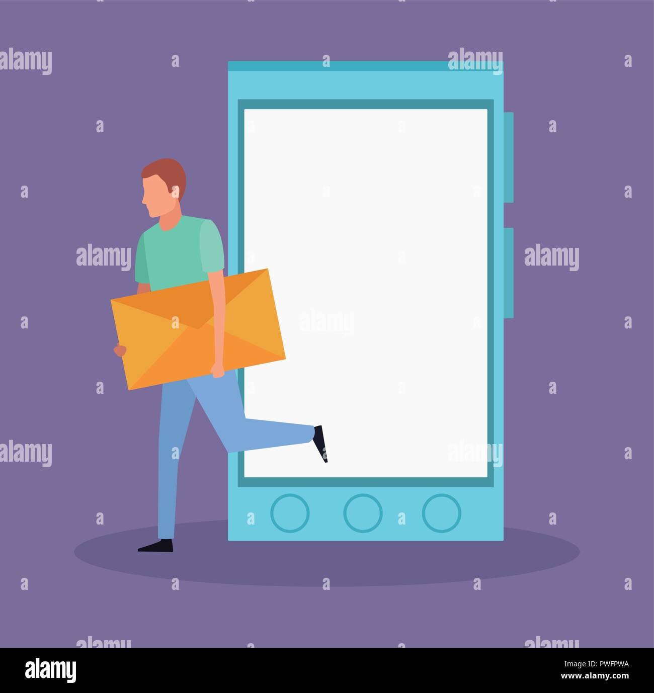 business characters carrying envelope in front of cellphone vector ...