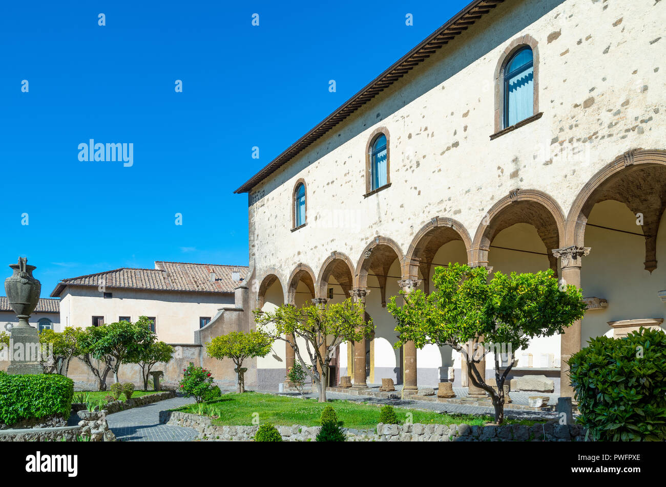 Italy, Grottaferrata, view of the cloister of the Greek Abbey of St ...