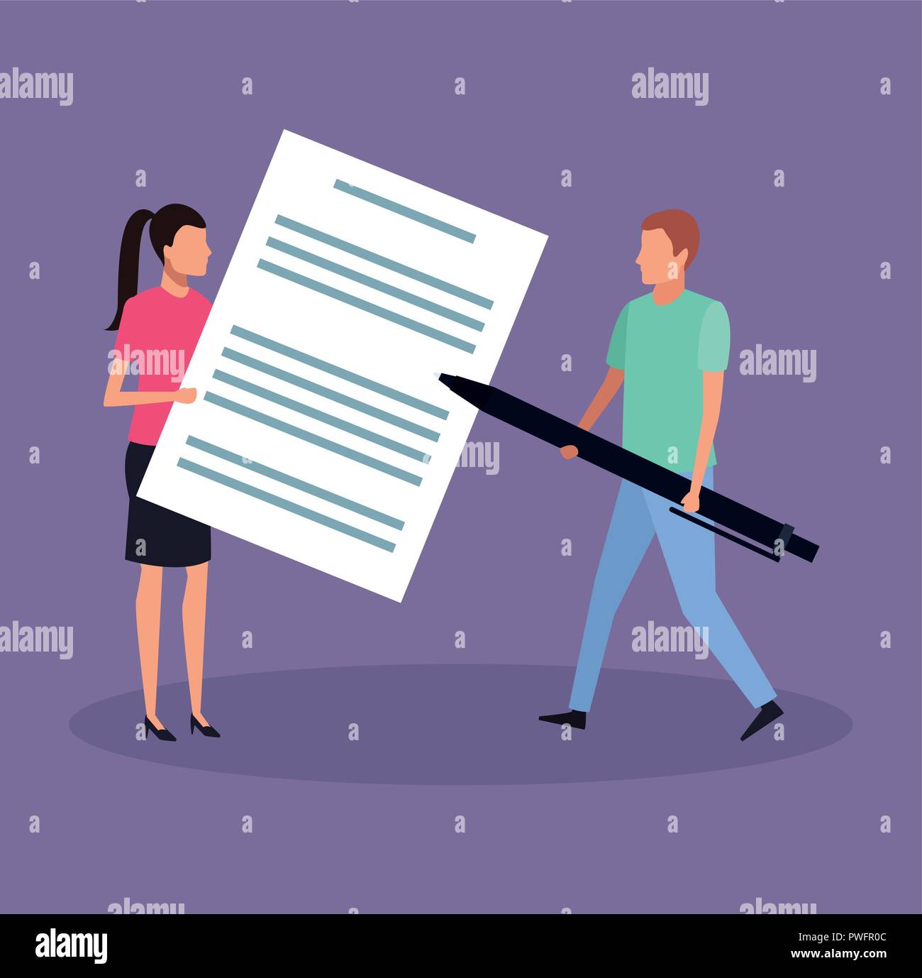 business characters carrying document and pointer vector illustration ...