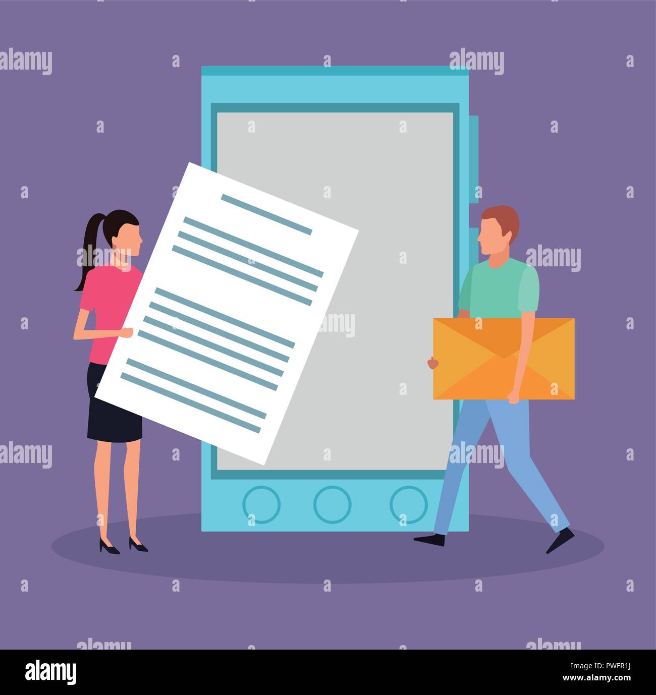 business characters carrying envelope and pointer vector illustration ...