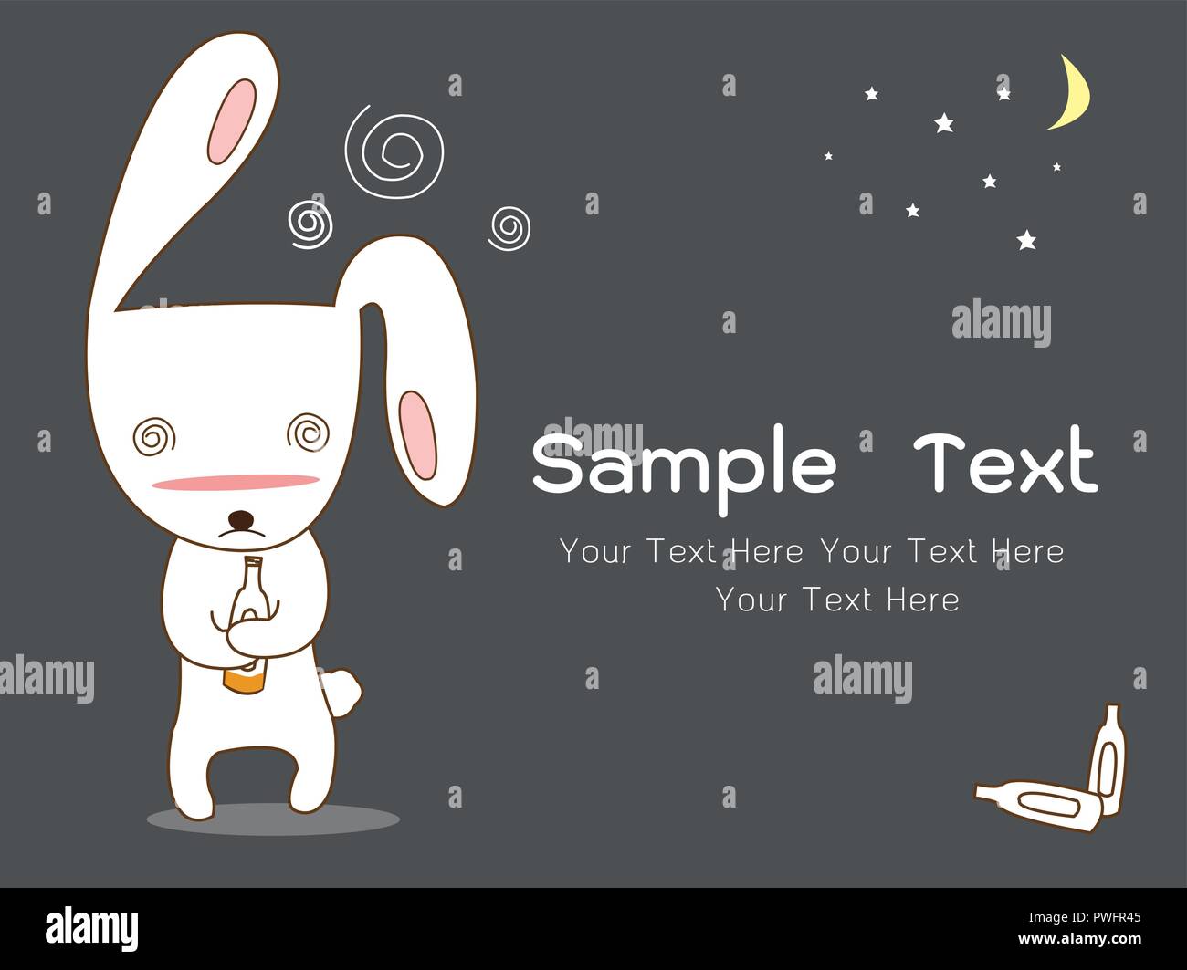 rabbit character drunk late at night, vector illustration Stock Vector ...