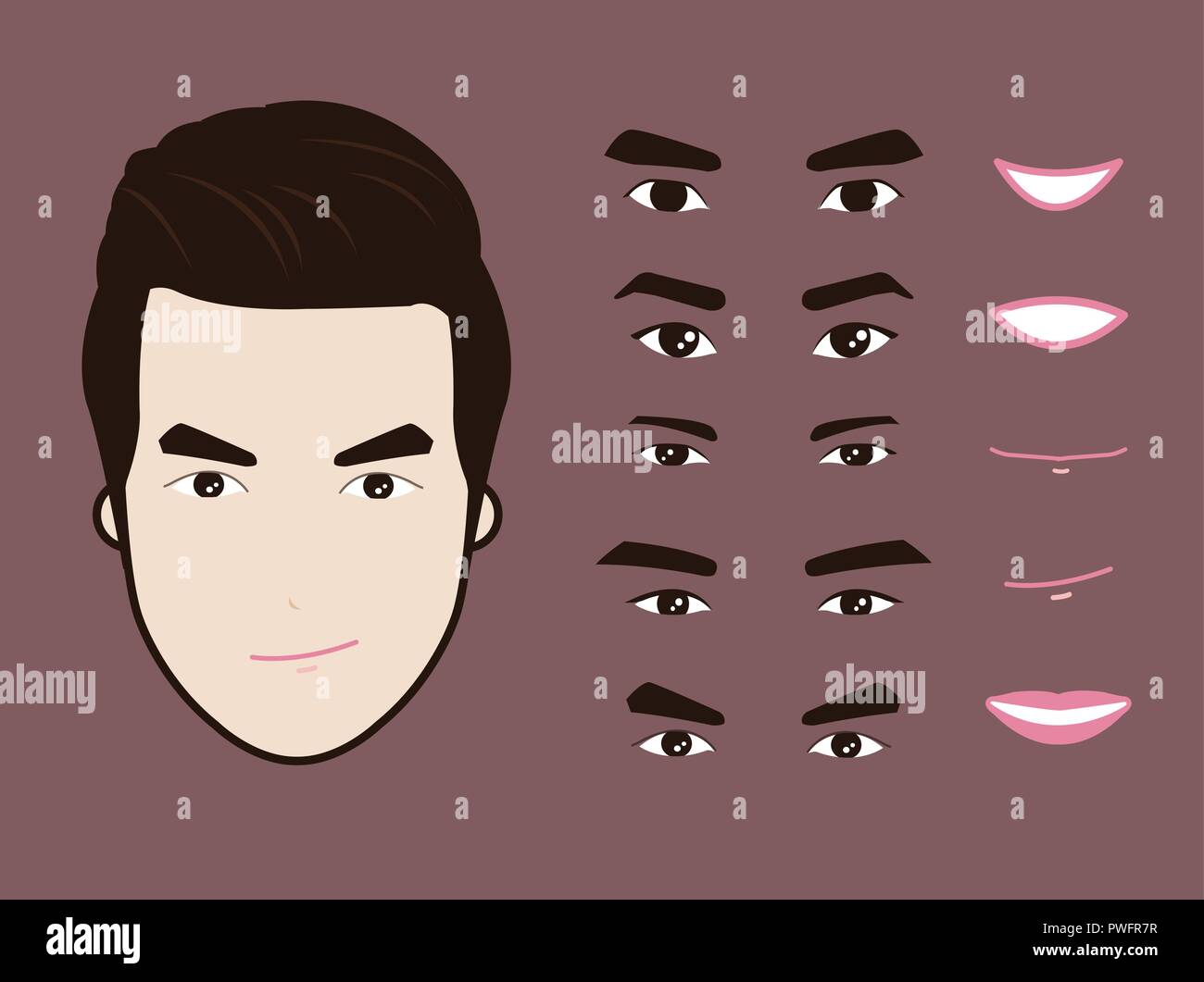 cartoon character pack facial emotions design elements isolated vector ...