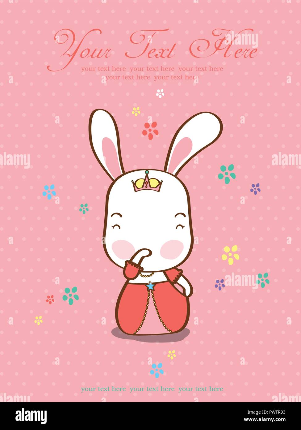 card cute princess rabbit pink background vector illustration Stock ...