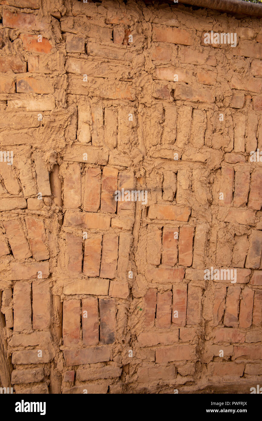 Close up of brick and mud wall of oldest house in Tashkent, Uzbekistan ...