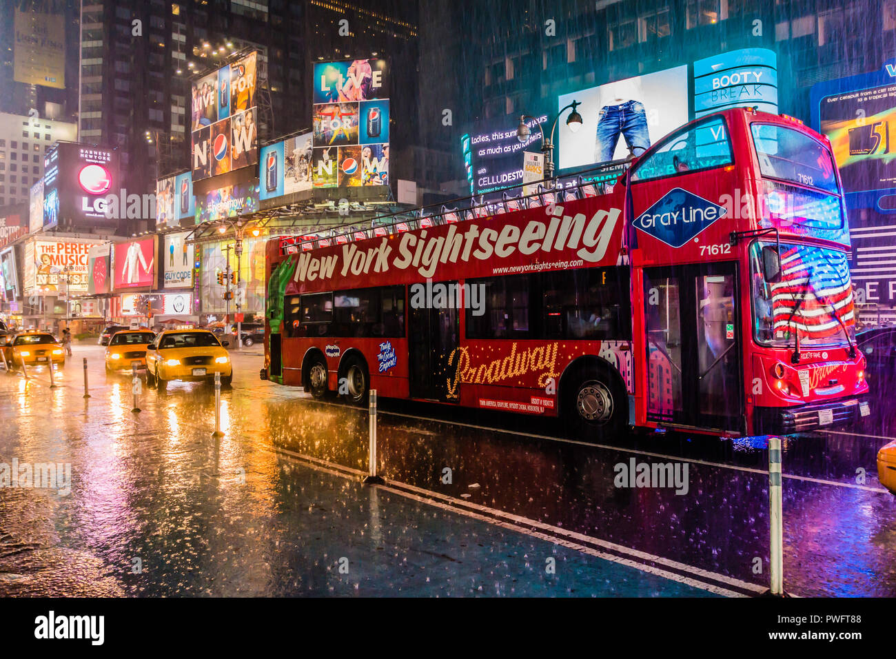 Umbrellas Rain Times Square Theater District Manhattan New York, New ...