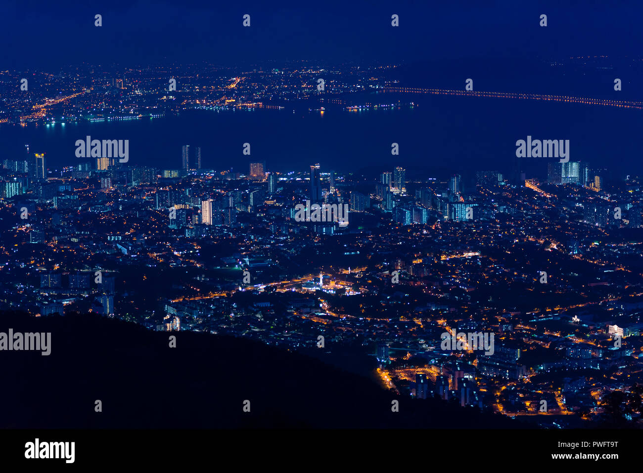 Penang Island & Mainland Penang overview from Penang Hill at Dawn with ...