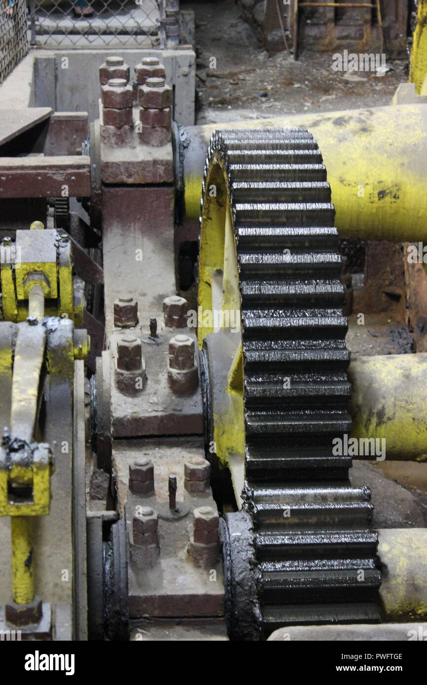 The inside mechanical gears of a trunnion bascule bridge at the ...