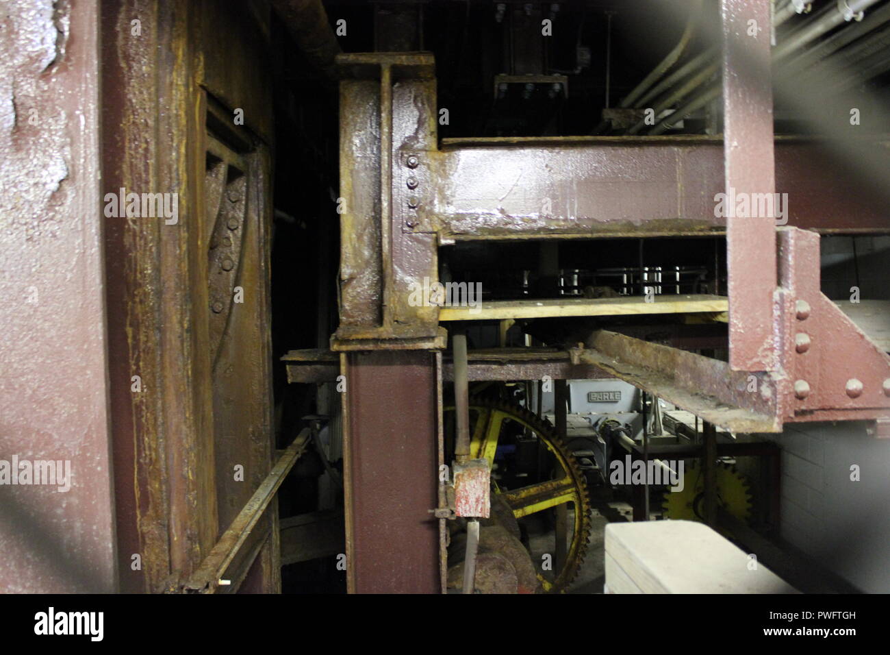 The inside mechanical gears of a trunnion bascule bridge at the ...