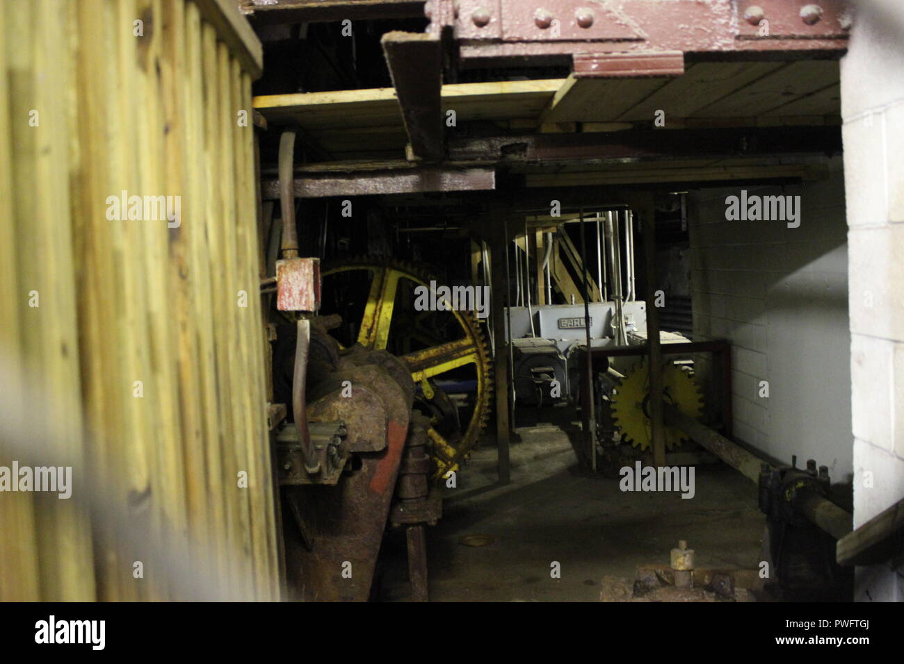 The inside mechanical gears of a trunnion bascule bridge at the ...