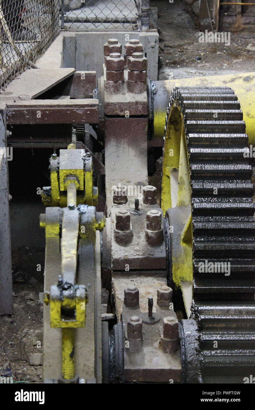 The inside mechanical gears of a trunnion bascule bridge at the ...