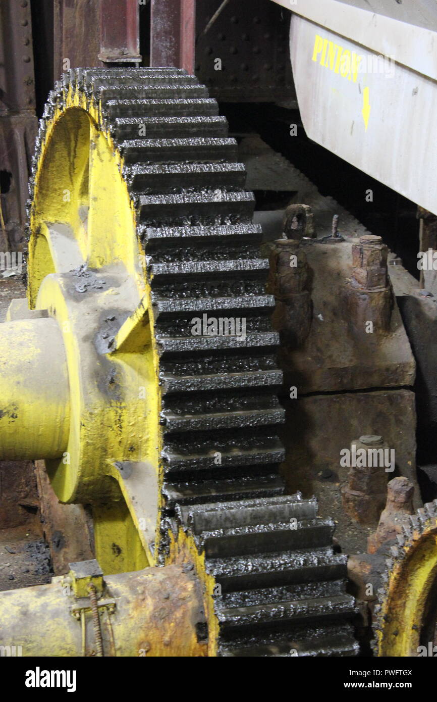 The inside mechanical gears of a trunnion bascule bridge at the ...