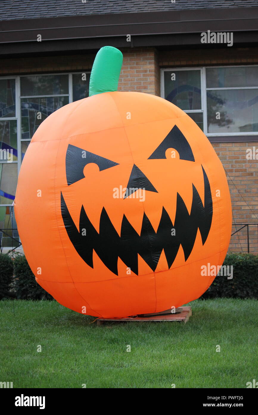 Halloween decoration huge orange inflated balloon pumpkin displayed on ...