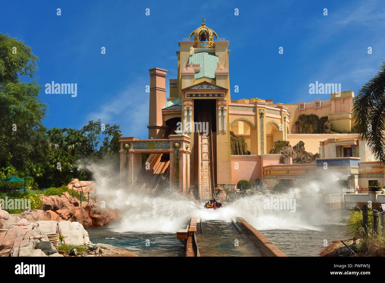Orlando, Florida. September 10, 2018 People enjoing Journey to Atlantis ...