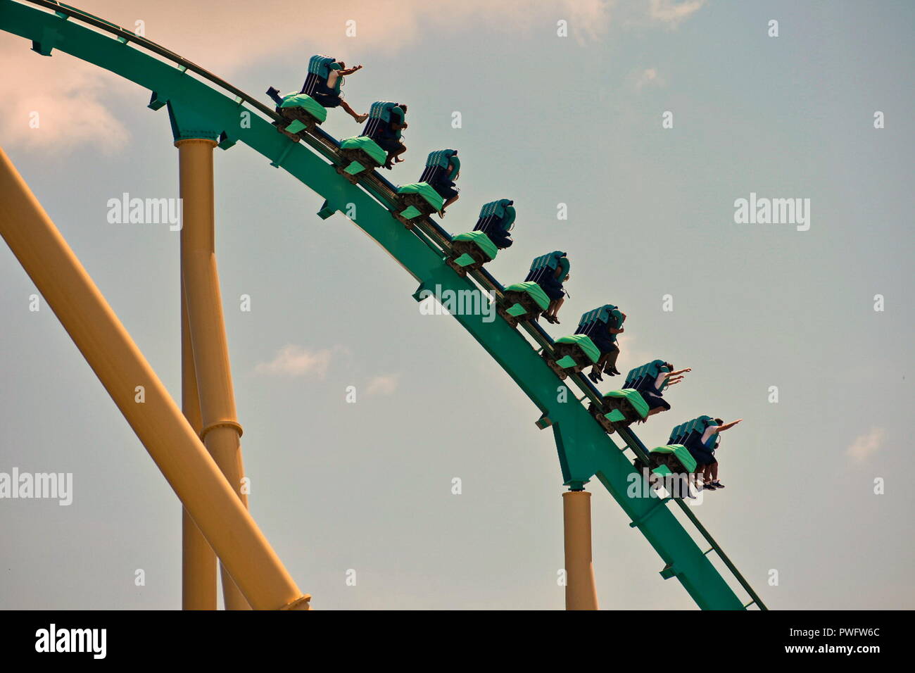 Orlando, Florida. September 21, 2018. Group of people enjoy a Kraken ...