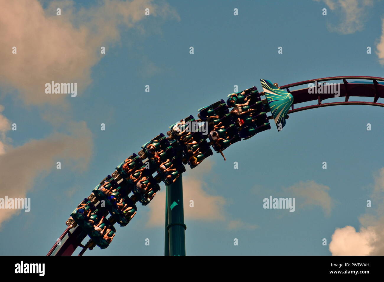 Orlando, Florida; August 25, 2018 Riders enjoy the Rollercoaster at ...