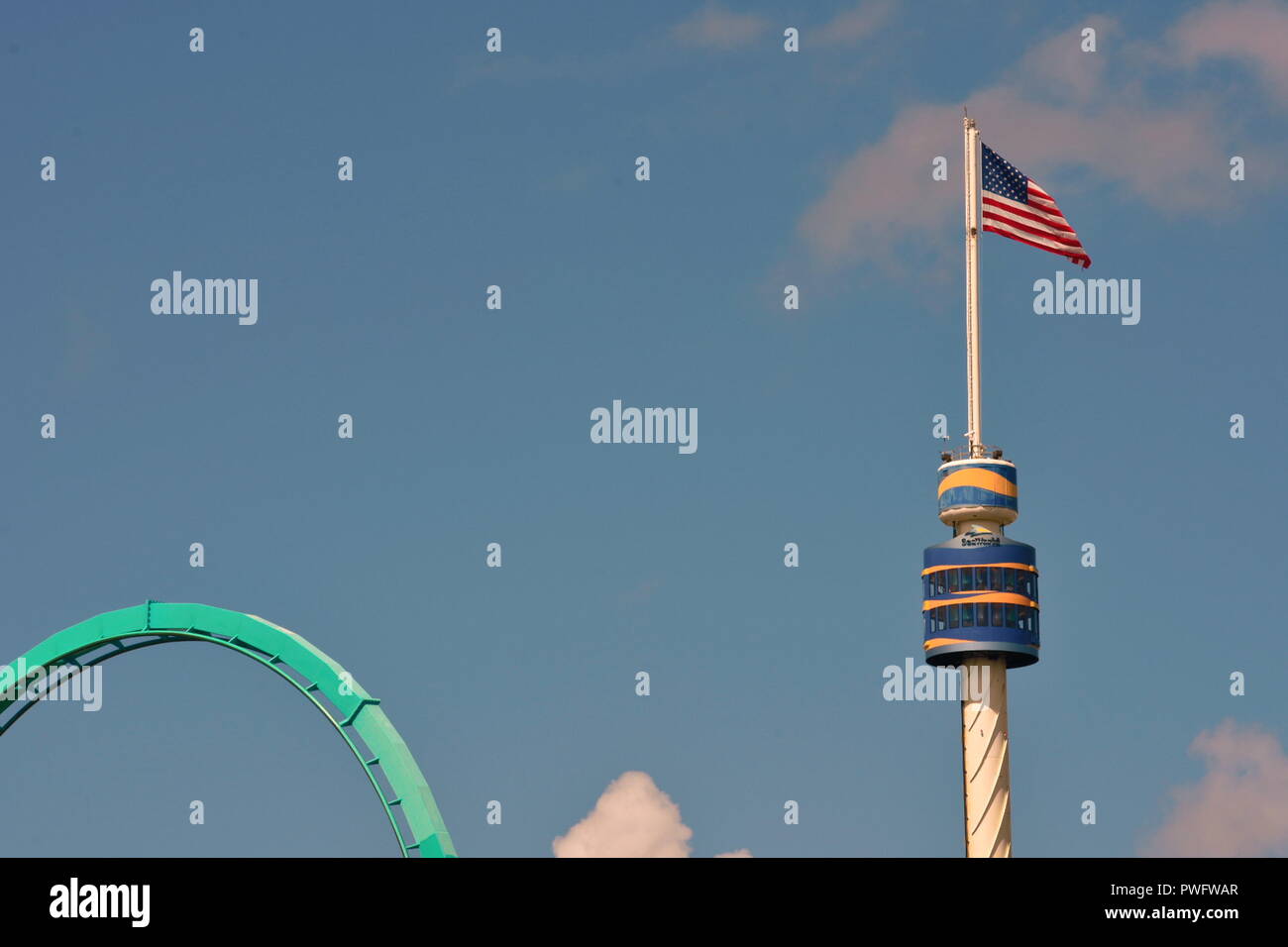 Orlando, Florida; August 25, 2018 Rollercoaster and USA Flag at ...